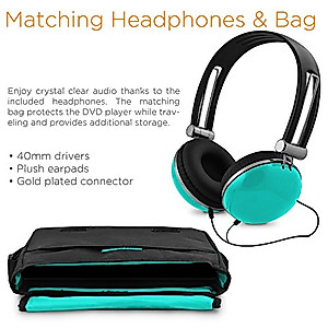 Ematic Portable DVD Player with 9-inch LDC Swivel Screen, Travel Bag and Headphones, Teal