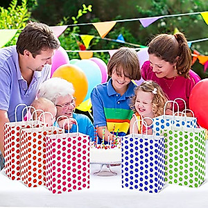 24 PCS Gift Bags, Party Favor Bags with Handles(160X 80 X 220mm),6 Colors Flat Bottom Kraft paper Bags with Handles Suitable for Christmas,Halloween,Kids Birthday,Wedding Party. (Cute Dots)