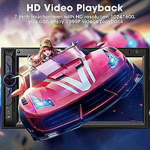 in-Dash Digital Media CarPlay Stereo - Double Din Android Auto Car Radio - 7 Inch HD Touchscreen Bluetooth Phone Link Backup Camera USB SD Aux-in AM FM Radio Wireless Remote Control