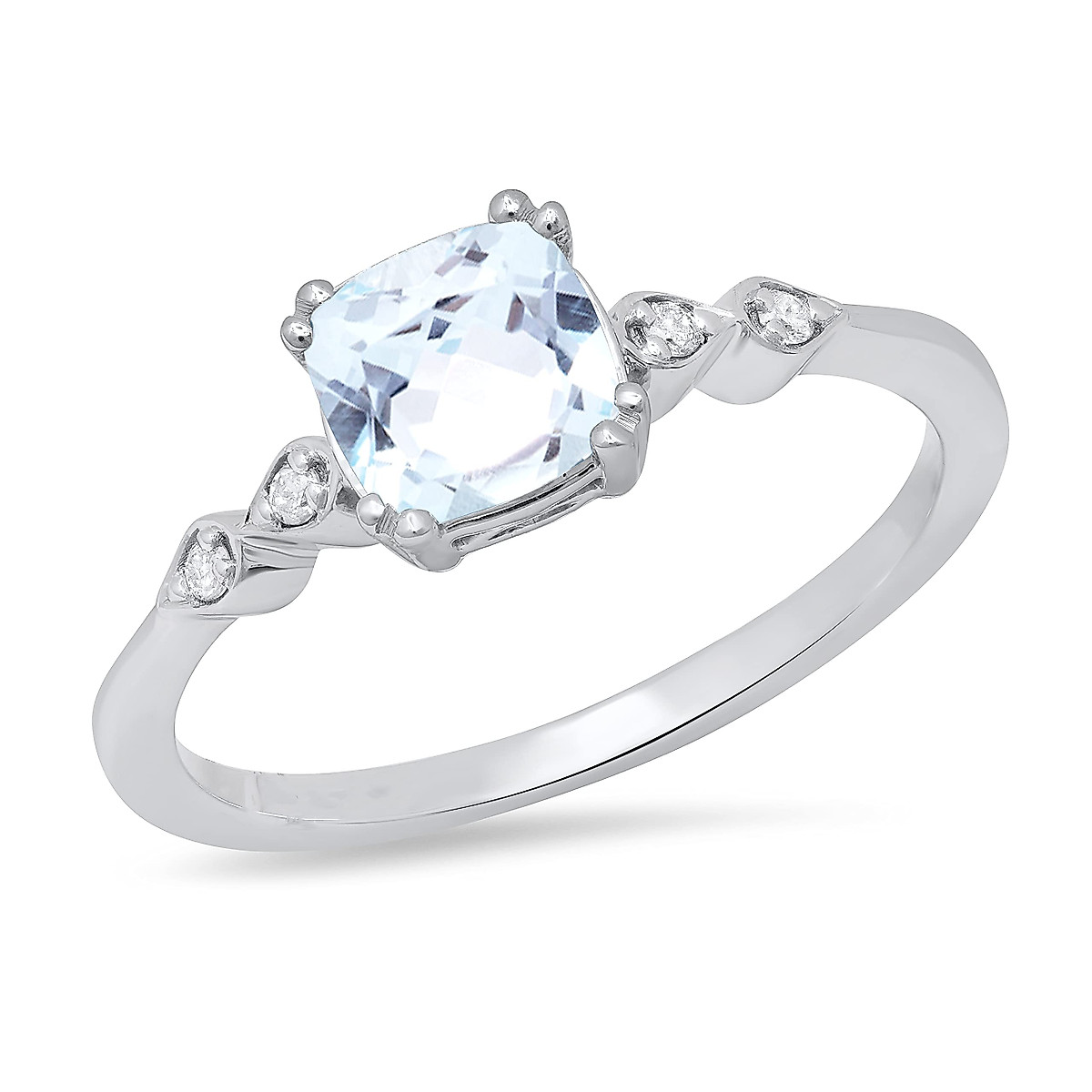 Dazzlingrock Collection 6X6 mm Cushion Aquamarine & Round White Diamond Women Vintage Traditional Classic Engagement Ring | 10K White Gold, Size 7