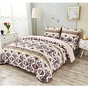 DaDa Bedding Southwestern Duvet Cover Set - Blush Pink, Kilim & Tribal Design - Includes Matching Pillowcases - Persian-Inspired, Ornate Traditional Print - Queen - 3-Pieces