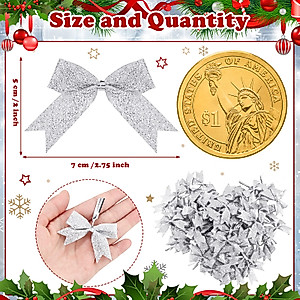 100 Pieces Christmas Mini Bows Glitter Ribbon 2 Inch Twist Tie Bows Pretied Mini Bows Shiny Christmas Bows DIY Polyester Craft Bows for Sewing Appliques Scrapbooking Wedding Gift