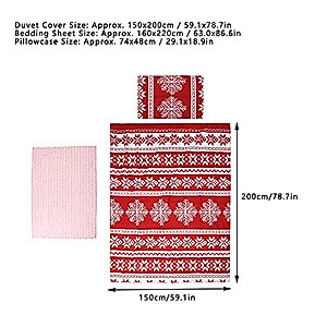 Orenic Classical Snowflake Printed Bedding Set, Soft Comfortable Duvet Cover Bed Sheet, Red and Classical Festival Pillowcase Kit for Bed Perfect for Christmas, Summer & Year-Round Comfort
