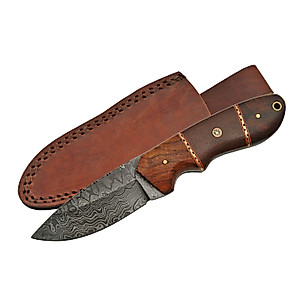 SZCO Supplies Damascus Steel Rosewood/Micarta Handle Hunting Knife