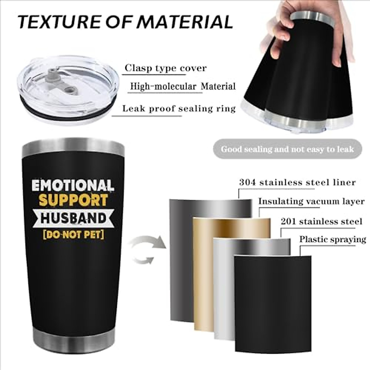 liabiliies Emotional Support Husband Do Not Pet Tumbler Coffee Tumblers 20 oz Tumbler with Lid and Straw Insulated Tumblers Stainless Steel Tumbler