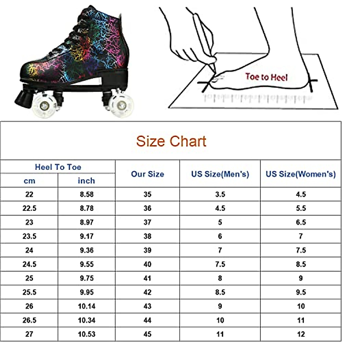 LEAFIS Roller Skates Classic High-top for Adult Outdoor Skating Light-Up Four-Wheel Roller Skates Shiny Roller Skates for Women (Lightning Black Flash Wheel,38 / US 6.5)