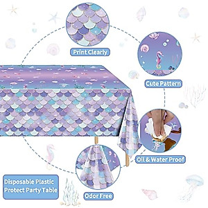 4 Pcs Mermaid Tablecloths, Mermaid Birthday Table Covers, Rectangular Mermaid Ocean Sea Fish Scales Table Cloths for Girls Under the Sea Baby Shower Mermaid Party Supplies, 51 x 86 Inch (Mermaid)