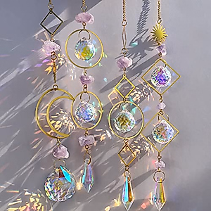 Crystal Suncatcher Rainbow Maker Hanging Prism Ornament Pendant Home Garden Car Decoration 4 Pack Gift Kit Sun Catchers Indoor Window, 13.8 Inch