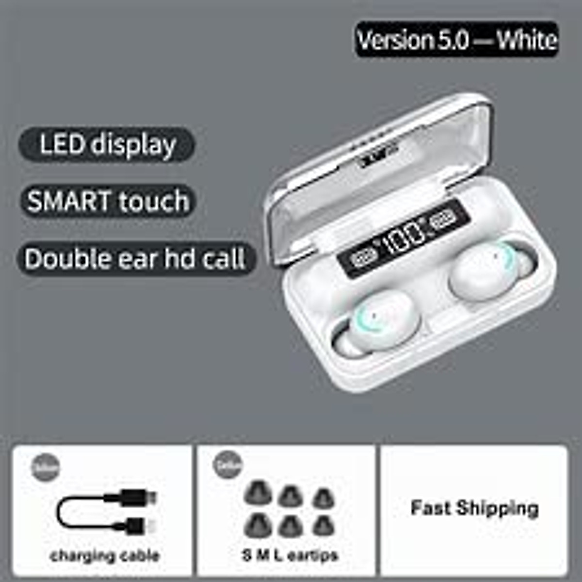 (2022 Upgraded) Wireless Bluetooth Earbuds 2000mAh Charging Compartment Power Bank Magnetic Switch 8D Stereo Sound Mini in-Ear Running Sport Headset Support iOS/Android Mobile Phone