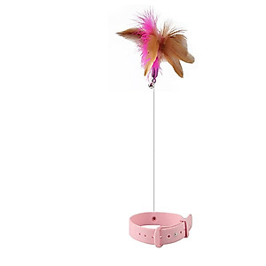 KOTYA Cat Teasing Wand Silicone Collar Hands Free Toy with Bell and Feathers (Flamingo Pink)