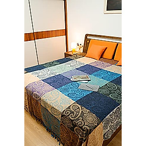 Knit Woven Super Soft Chenille Throw Blanket with Tassels Bohemian Throw Covers Large Couch Furniture Sofa Chair Loveseat Recliner Over Sized Cover (Flower, L (87" x 102"))