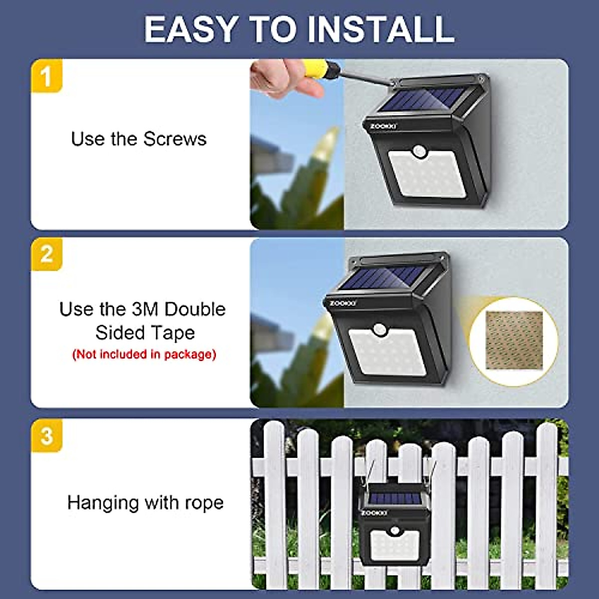 ZOOKKI Solar Outdoor Lights -120° Illumination Solar Motion Sensor Lights Outdoor - IP65 Waterproof Wireless Security Outdoor Solar Powered Lights for Garden Fence Patio Deck（28LED 4-Pack）