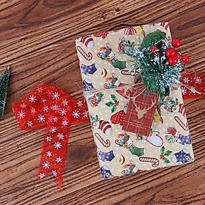 Aimyoo Kraft Christmas Wrapping Paper Jumbo Roll, Christmas Stockings Candy Canes Gloves Designs, Kids Xmas Gift Wrap Paper 17 in x 32 ft