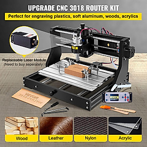 VEVOR CNC 3018-PRO Router Kit GRBL Control 3 Axis Plastic Acrylic PCB PVC Wood Carving Milling Engraving Machine, XYZ Working Area 300x180x45mm
