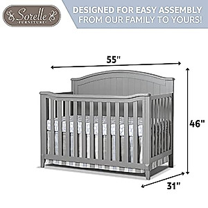 Sorelle Furniture Fairview Crib, Classic 4-in-1 Convertible Crib, Made of Wood, Non-Toxic Finish, Wooden Baby Bed, Toddler Bed, Child’s Daybed and Full-Size Bed, Nursery Furniture -Gray