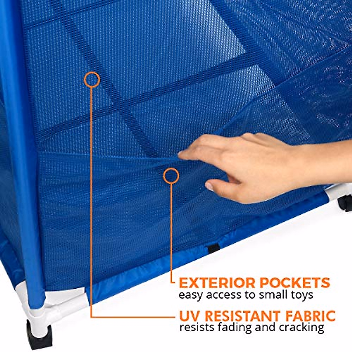 KITLIFE Pool Storage Bin – Rolling Poolside Mesh Container for Toys – Waterproof, UV Resistant Outdoor Organizer Box with Bonus Mesh Bag, Medium Size 36 x 36 x 24", Bonus Mesh Bag Included Blue