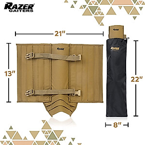 Razer Snake Gaiters for Hiking and Hunting - Snake Bite Protection Guards for Lower Legs with Storage Bag, Heavy Duty, Adjustable, Lightweight Design fits Men and Women - Lab Tested in USA (Tan)