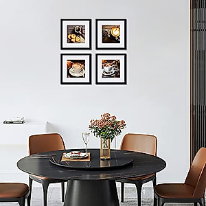Coffee Wall Art Coffee Beans Picture Framed Canvas Print in White Matte and Black Framed Artwork 12x12 Inch Set of 4 for Kitchen and Home or Living Room Decor
