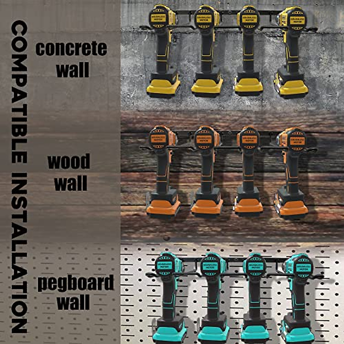 Vikerniel Drill Holder, Power Tool Organizer, 80lb Heavy Duty Bearing Capacity Garage Storage, Wall Mount 4 Cordless Metal Shelf Holder, Utility Storage Rack for Dewalt Cordless Tools for father day gifts