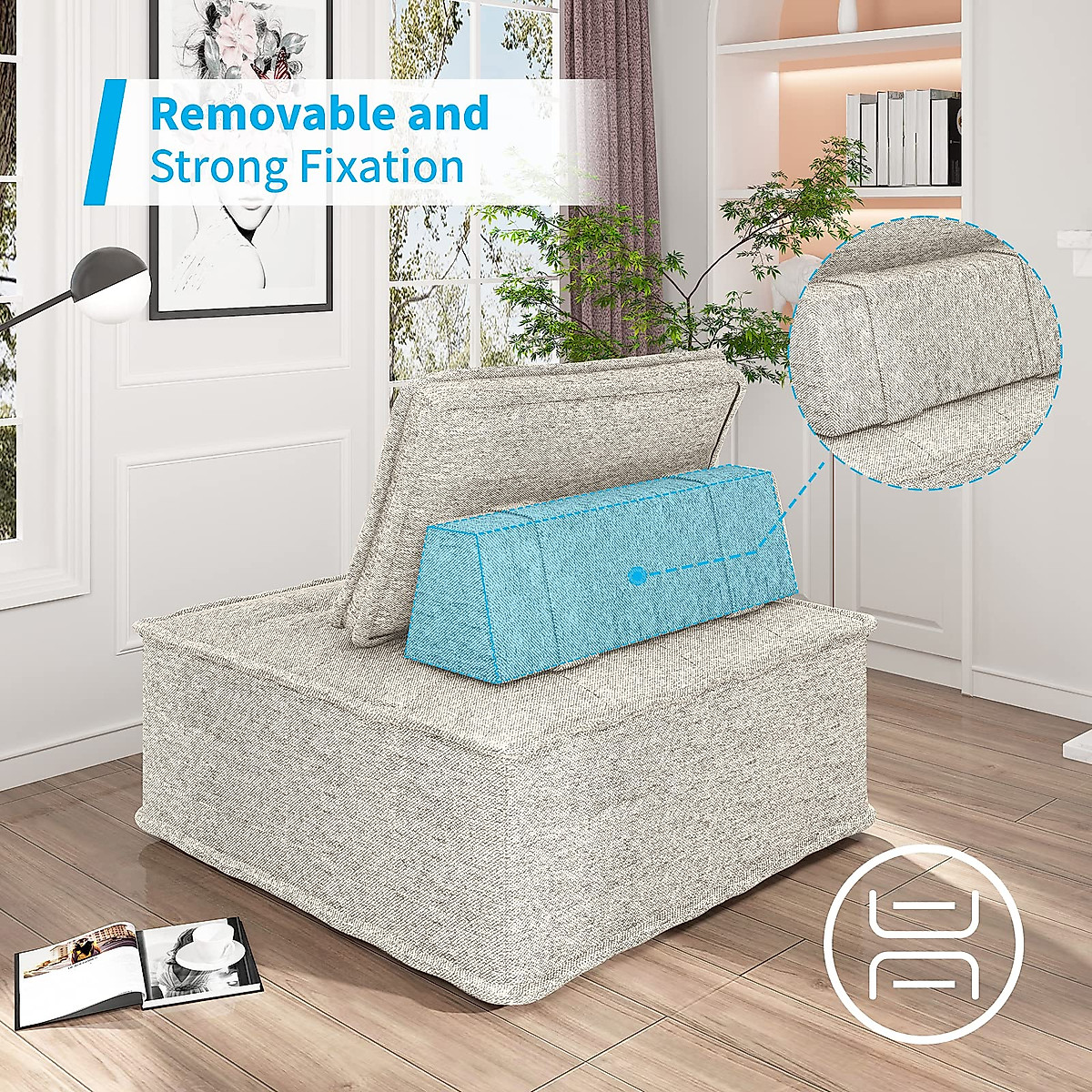 Mjkone 2PCS Modular Floor Loveseat Sofa, Armless Free Combination Comfy Couch with Removable Backrest, Versatile Sectional Sofa for Living Room, Apartment & Office, Space-Saving Design-Beige