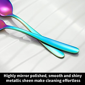 24-piece Rainbow Forks and Spoons Silverware Set, Food Grade Stainless Steel Flatware Cutlery Set for Home, Kitchen and Restaurant, Spoons and Forks Set, Rainbow Dinner forks Mirror Polished (Rainbow)