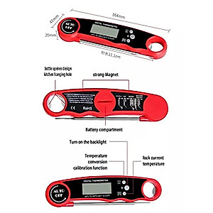 Instant Read Digital Meat Thermometer Waterproof (IP67) Read Food Thermometer for Cooking, Grilling, BBQ and Roast with Backlight Foldable Kitchen Probe Gadget.| Digital Meat Thermometer
