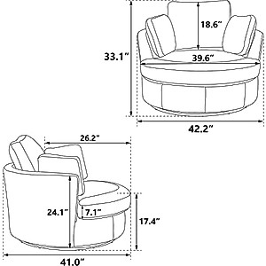VUMALL 42" W Small Loveseat Sofa Couch, Swivel Barrel Chairs for Bedroom 360 Degree Swivel Accent Chairs for Living Room, Chenille Fabric Club Chair Chaises Lounges for Living Room/Office/Hotel, Grey