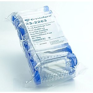 Crystalgen 23-2263 Polypropylene Conical Centrifuge Tube with Blue Screwcap, Sterile, 50mL Capacity, Pack of 500