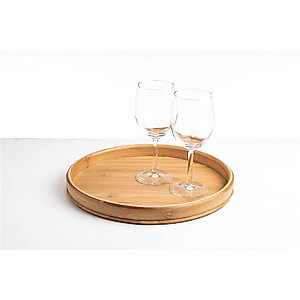 Round Bamboo Serving Tray Without Handles Wooden Breakfast Tray, Large Decorative Food Tray for Ottoman, Coffee Table, Breakfast, Drinks 12 Inches