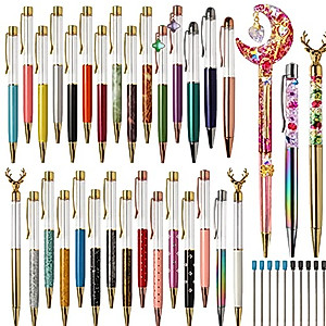 FUNSHOWCASE Floating Liquid Sand Ballpoint Pens Set 40-kit 30 Empty Tube Glitter Pen with 10 Replaced Black and Blue Refills