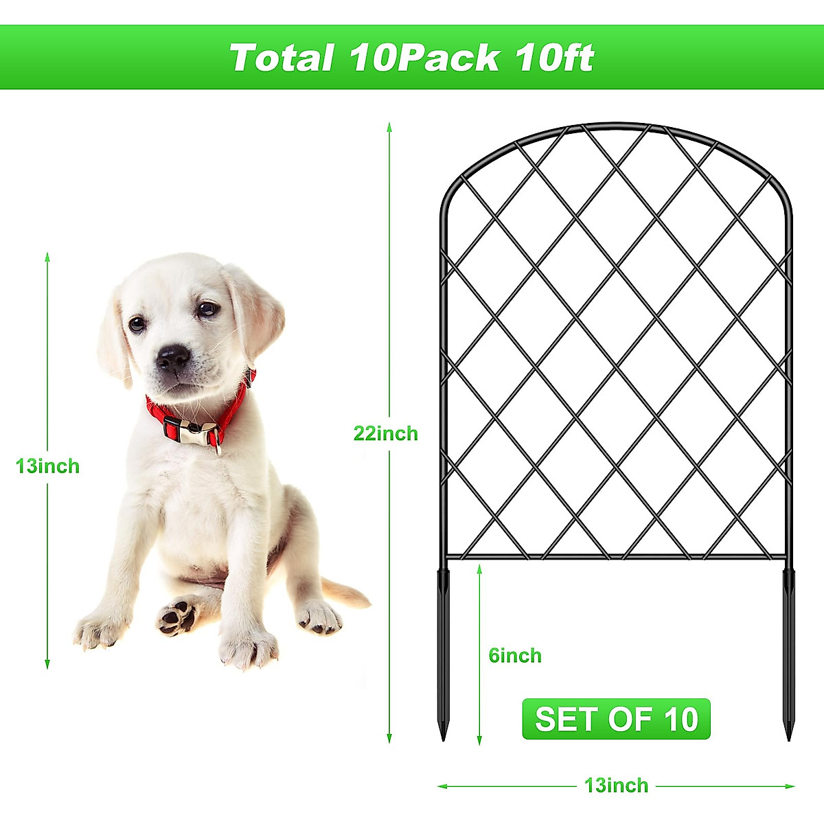 Skcoipsra Decorative Garden Fence 10 Pack, 22in(H) x 10ft(L) Animal Barrier Fence, Rustproof Metal Fencing for Yard, Dog Rabbits Wire Section Garden Edging Border for Yard Patio Garden, Arched
