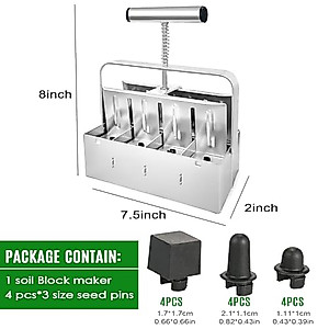 Upgraded Soil Blocker Handheld 8 Soil Block Maker for Seed Starting 2 inch Manual Quad Soil Blocker Set Garden Blocking Tools