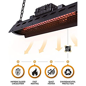 Star Patio Electric Patio Heater with Remote, Wall Mounted, Outdoor Ceiling Patio Heater, Outdoor Heaters, Infrared Heater, Hanging Patio Heater, Industrial Black, STP2020-A-RM N1