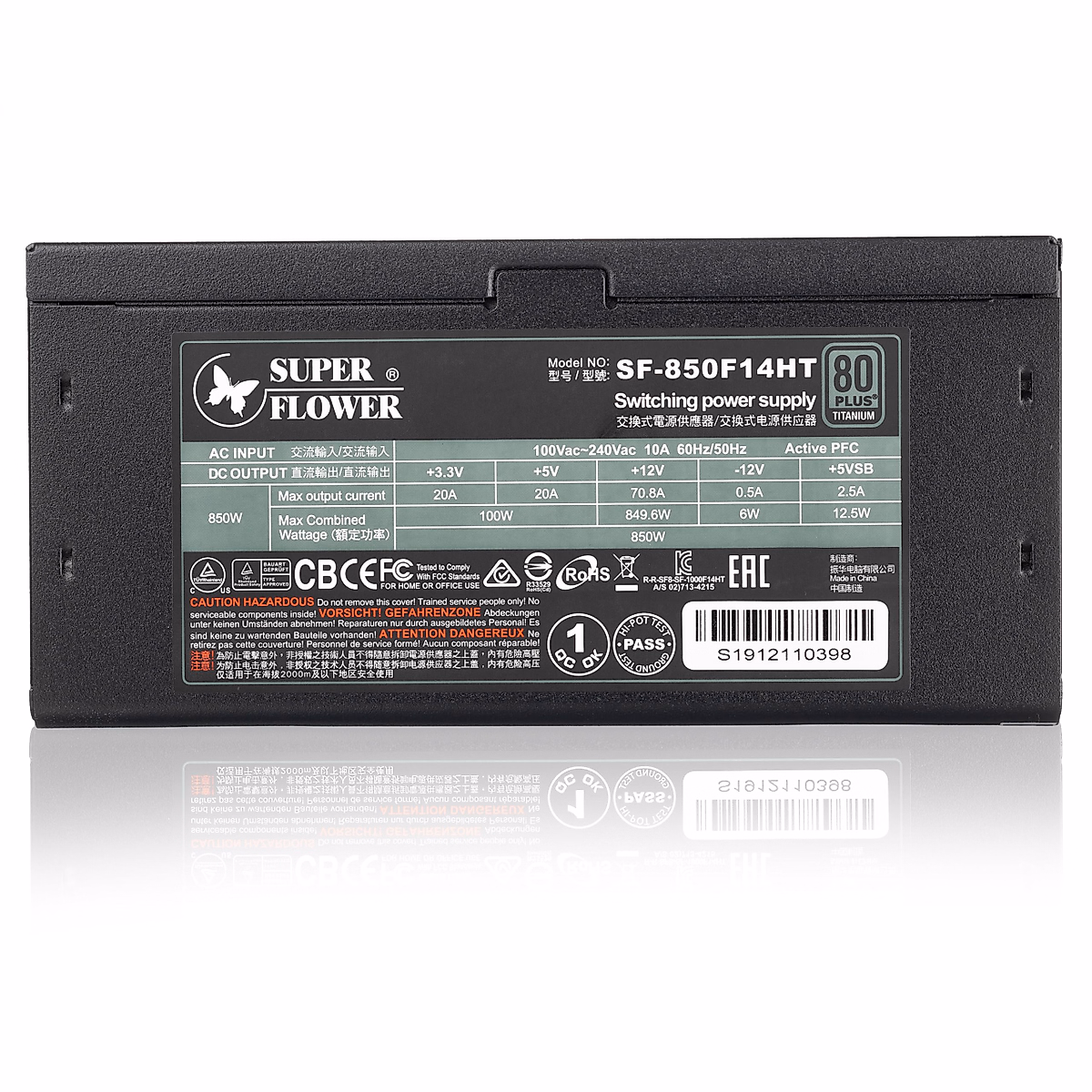 Super Flower Leadex Titanium 850W 80+ Titanium, ECO Fanless & Silent Mode, Full Modular Power Supply, Dual Ball Bearing Fan, 10 Year Warranty. SF-850F14HT