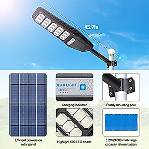 300W Solar Street Light, 2 Light Set Motion Sensor Dusk to Dawn 15000LM Solar Lights Outdoor with Remote Control, IP65 Waterproof Flood Security Light for Yard, Driveway, Garden, Parking Lot, Garage
