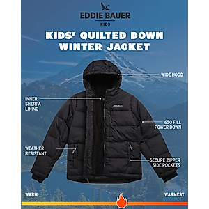 Eddie Bauer Boys' Winter Jacket - Heavyweight Quilted Down Jacket - Insulated Hooded Outerwear Coat for Boys (5-16), Size 14, Black