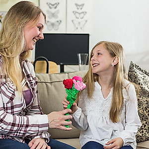 T play Rose Flower Plush Kids : Bendable Stem Stuffed Toy - Soft Felt Bendy Bouquet Set