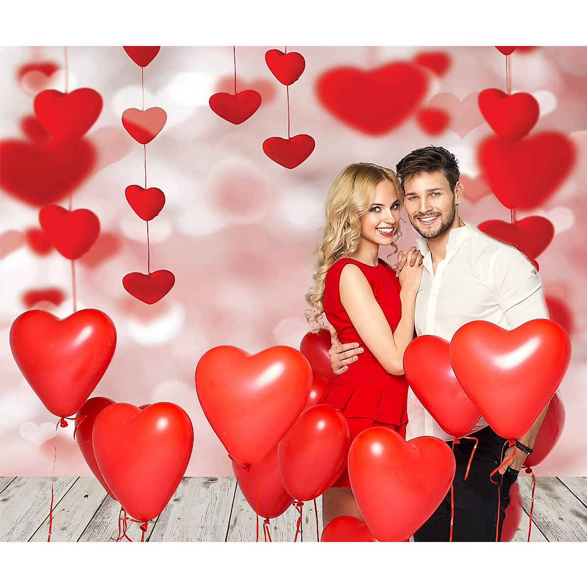 WOLADA 5x7FT Valentine's Backdrop for Photography Valentine's Day Backdrop Rustic Wood Red Love Heart Backdrop Romantic Love Theme Backdrop Engagement Wedding Party Decoration Photo Backdrop 10870
