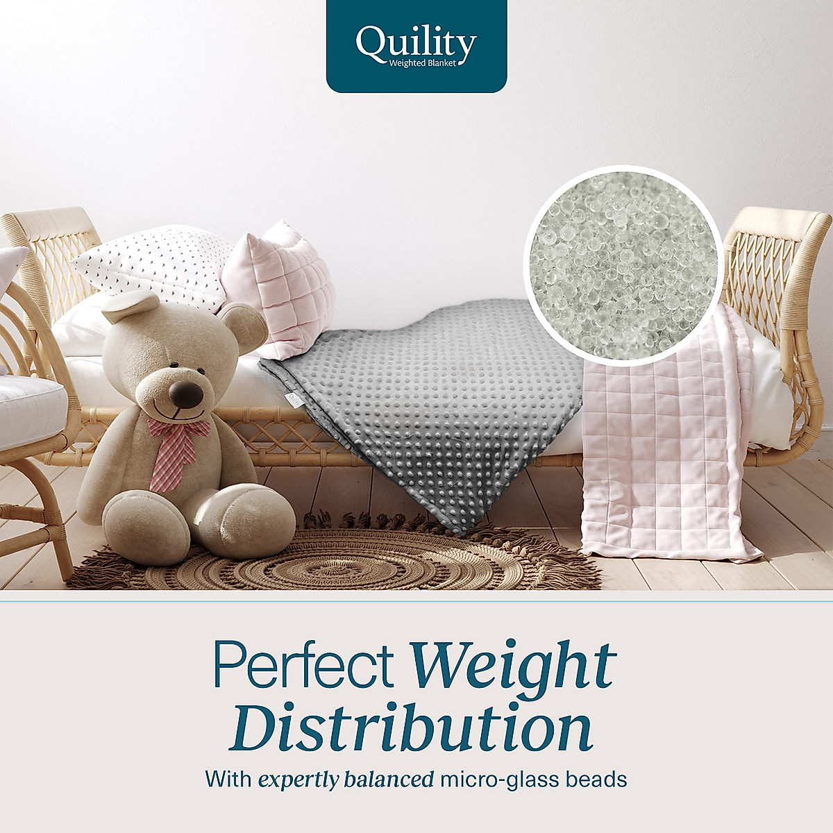 Quility Weighted Blanket for Kids & Toddlers - 12 LB Twin Size Kids Weighted Blanket for Cooling & Heating - 100% Cotton Blanket w/Glass Beads, Machine Washable - 48"x72", Grey