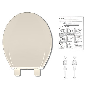 Toilet Seat Round,Toilet Seat with Quick-Release And Quick-Attach, Plastic Toilet Seat with Soft Close,Easy Install and Clean - Fits Most Round Toilets Almond