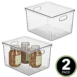 mDesign Large Plastic Stackable Bathroom Cabinet Storage Bin Box with Handles/Lid, Drawer Stacking Organizer for Soap, Lotion, Towels, and Accessories, Ligne Collection, 2 Pack, Clear