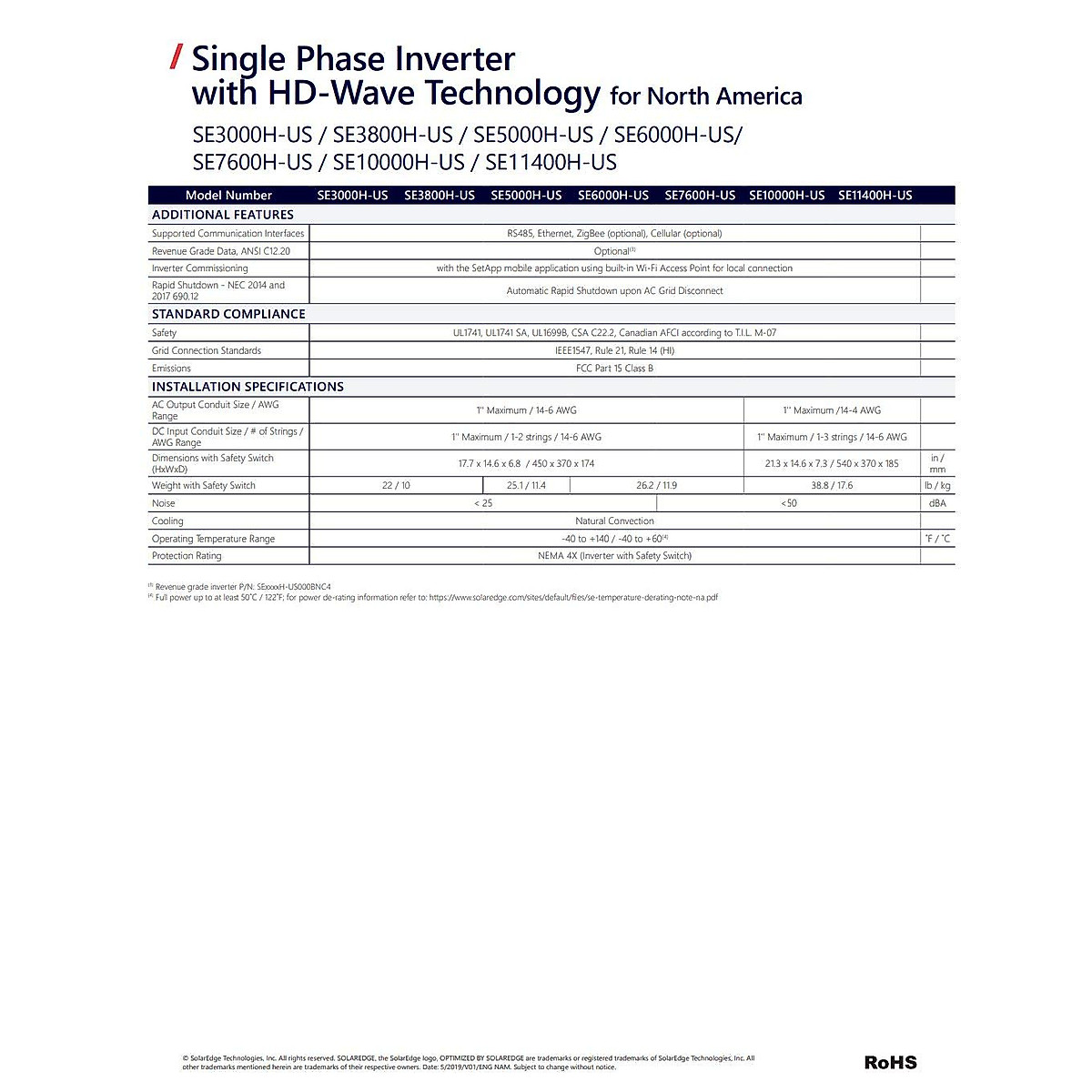 SolarEdge SE5000H-US Single Phase 5000-Watt Grid-Tied Inverter
