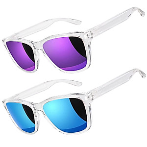 LINVO Polarized Sunglasses for Women Men, Clear Frame Colorful Mirrored Sun Glasses with UV Protection