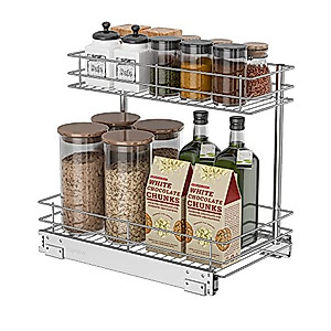 Coralov Pull Out Cabinet Organizer, 9 INCH Under Sink Slide Out Storage Shelf with 2 Tier Sliding Wire Drawer