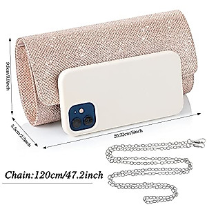Kajaia 2 Pieces Evening Formal Purses for Women Shiny Clutch Purses Glitter Handbags with Chain Envelope Purses for Wedding Party (Gold, Rose Gold)