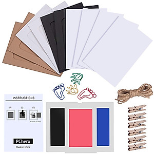 Baby Hand and Footprint Picture Frame Kit, PChero"Clean-Touch" Ink Pad with Paper Photo Frame, Personalized Gifts for Newborn Showers Registry