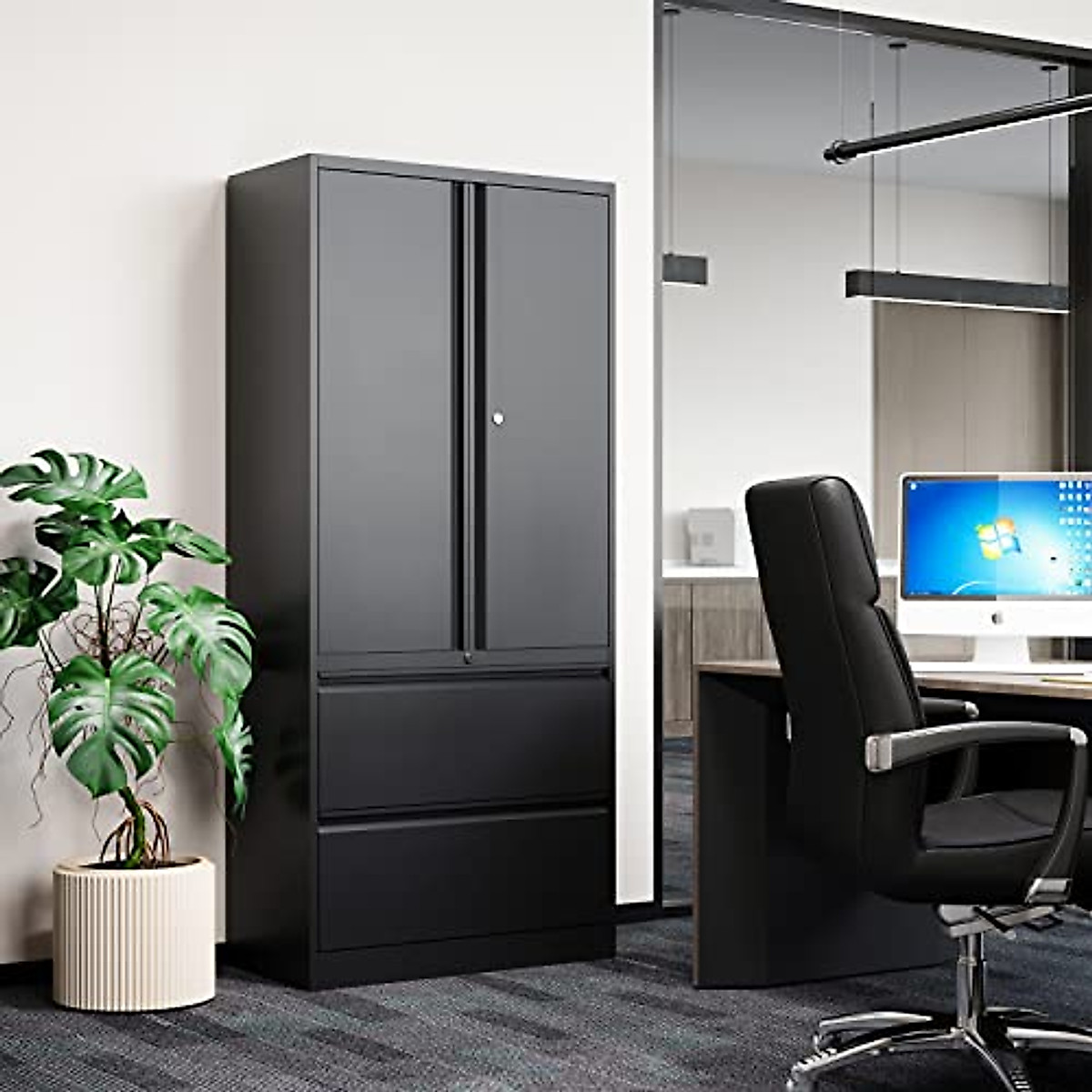 Fesbos Metal Cabinets with 2 Lockable Lateral File Cabinets and Doors, Steel Metal Filing Lockers for Home Office Hanging Files Letter/Legal/F4/A4 Size