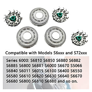 Gleway SH60/72 Replacement Heads Compatible with Philips Series 6000 Razor Shavers SH60 Shaver Replacement Blades Skin Protect Super Compatible with Norelco Series 6000 Model S6810/82, S6850/85