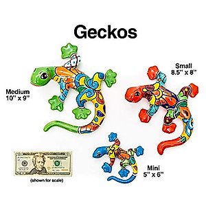 Enchanted Talavera Pottery Hand Painted Mexican Ceramic Garden Creatures Gecko Salamander Frog Butterfly Dragonfly Animals Butterflies Reptiles Wall Décor Art (Medium 10 x 9 Marigold)