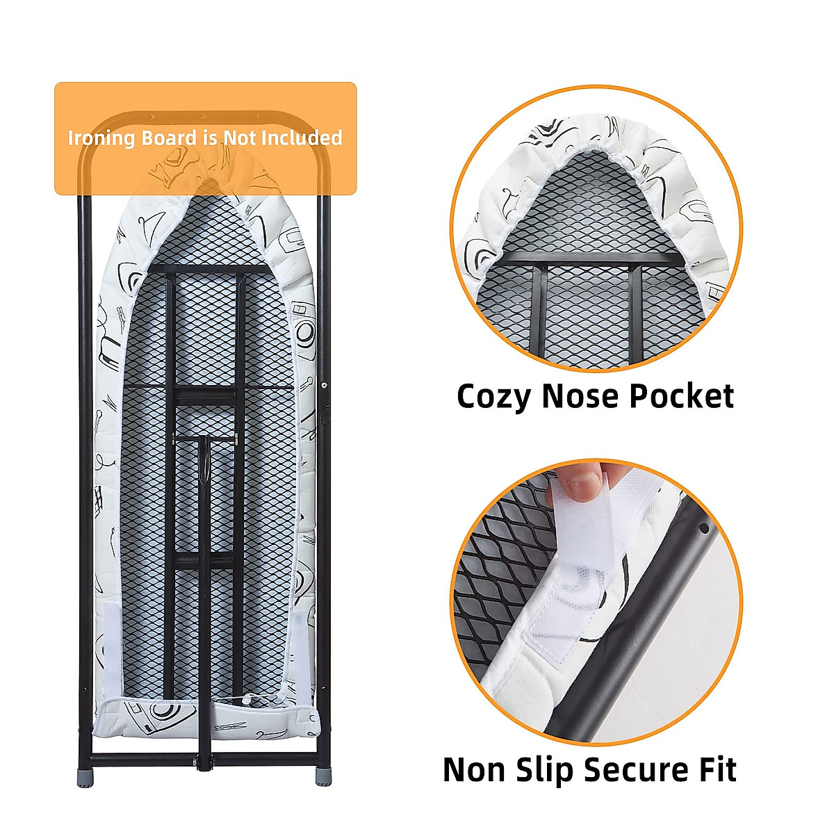 Seiritex Over The Door Ironing Board Cover 13 x 37 inch, Small Iron Board Cover w Heat Reflective 3 Layers Thick Padding with Hook and Loop Fasteners (White)